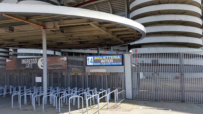Wide panoramic view of San Siro Stadium exterior