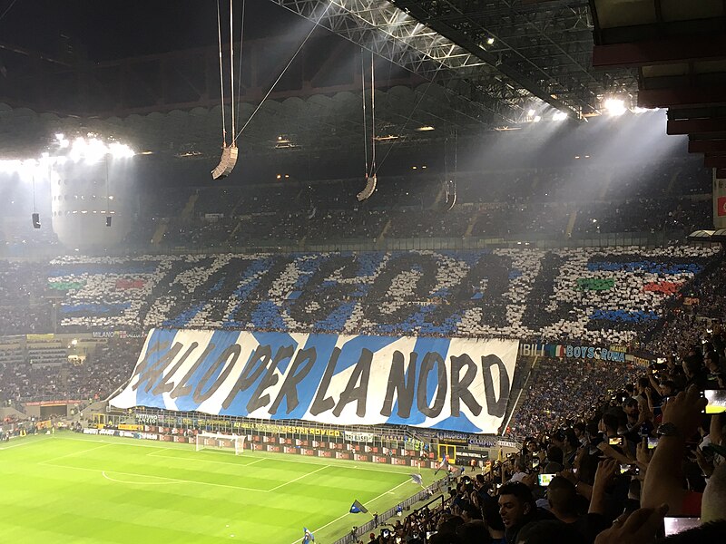 Colorful tifo display during Inter vs AC Milan derby