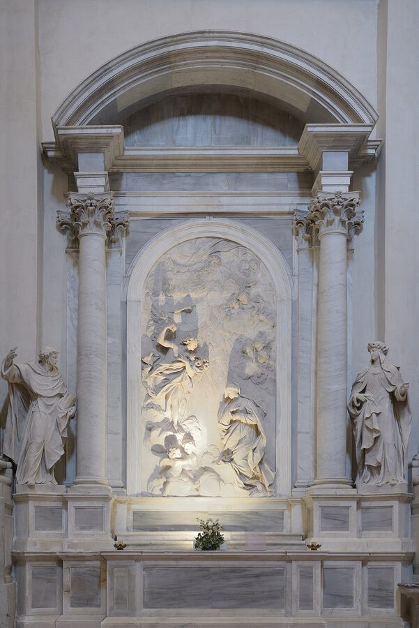 Interior of the Church of San Vidal in Venice showing the ornate altar and Baroque decorations