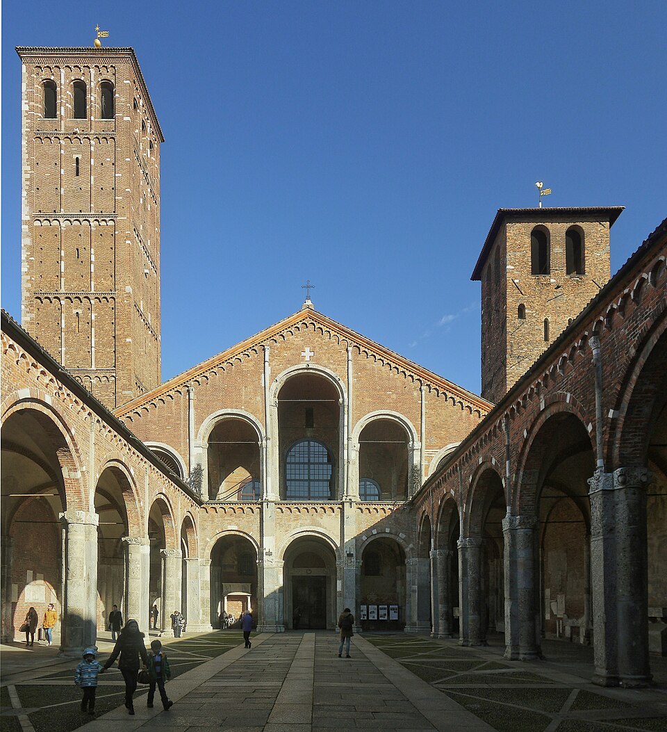 The atrium of the Basilica of Sant'Ambrogio near the Science Museum in Milan