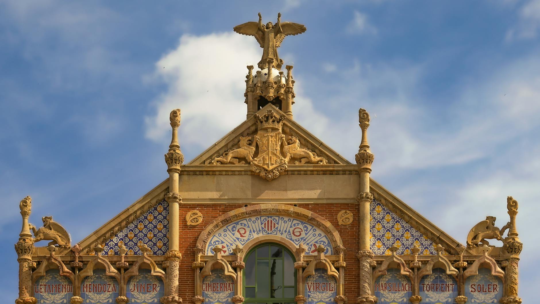 Intricate architectural details of Art Nouveau building in Barcelona