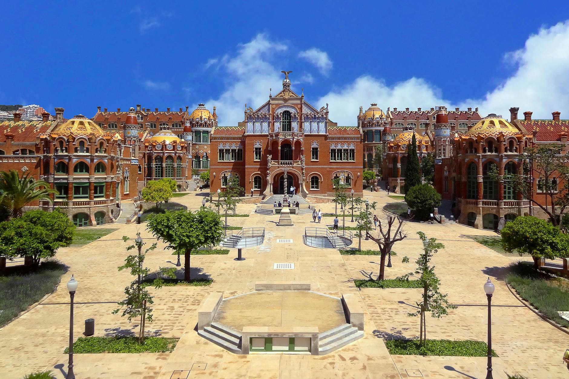 Historic facade of Hospital de Sant Pau UNESCO World Heritage Site in Barcelona