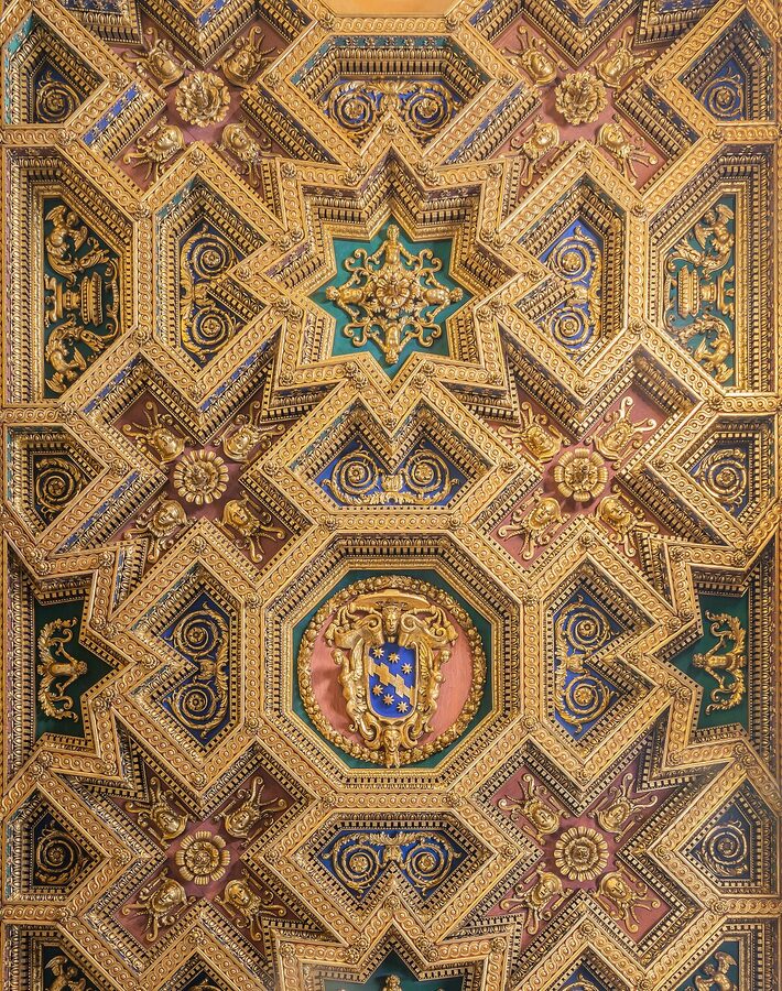 The ornate interior of the Basilica of Santa Maria in Trastevere