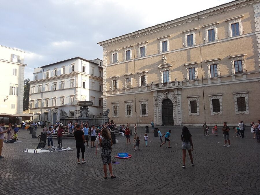 The main piazza of Trastevere with the Basilica of Santa Maria and central fountain