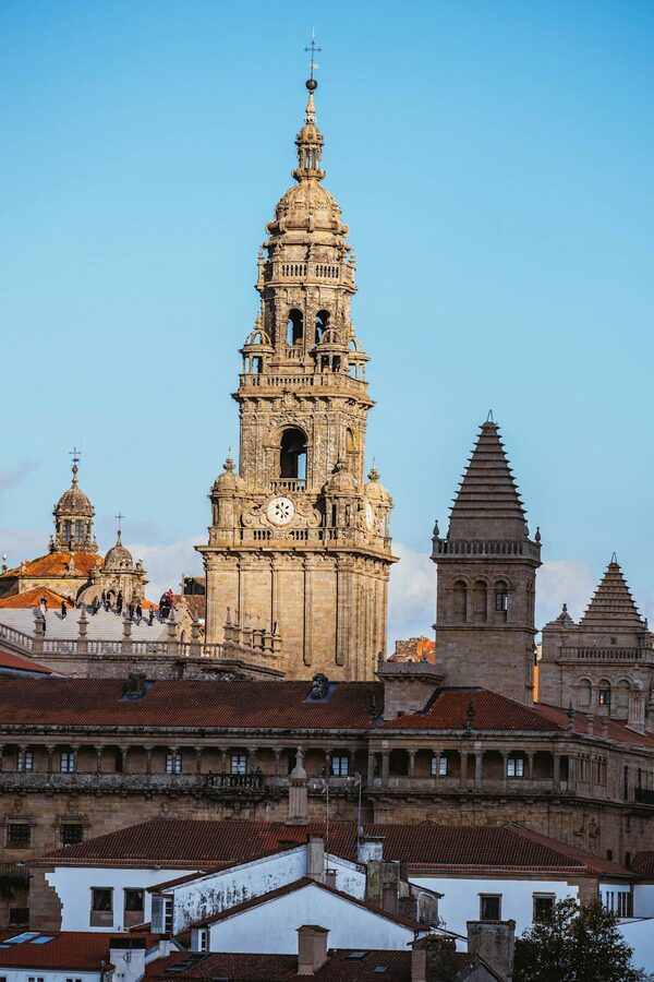 Bell tower of Santiago de Compostela Cathedral in detail