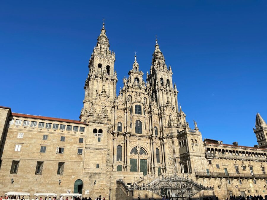 Santiago de Compostela Cathedral under a clear blue sky