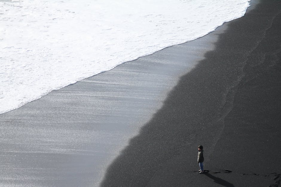 Reynisfjara black sand beach with basalt columns in Iceland