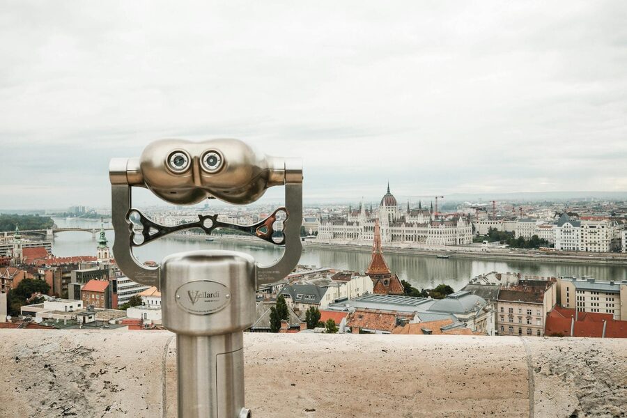 Scenic view over Budapest from Castle Hill at night