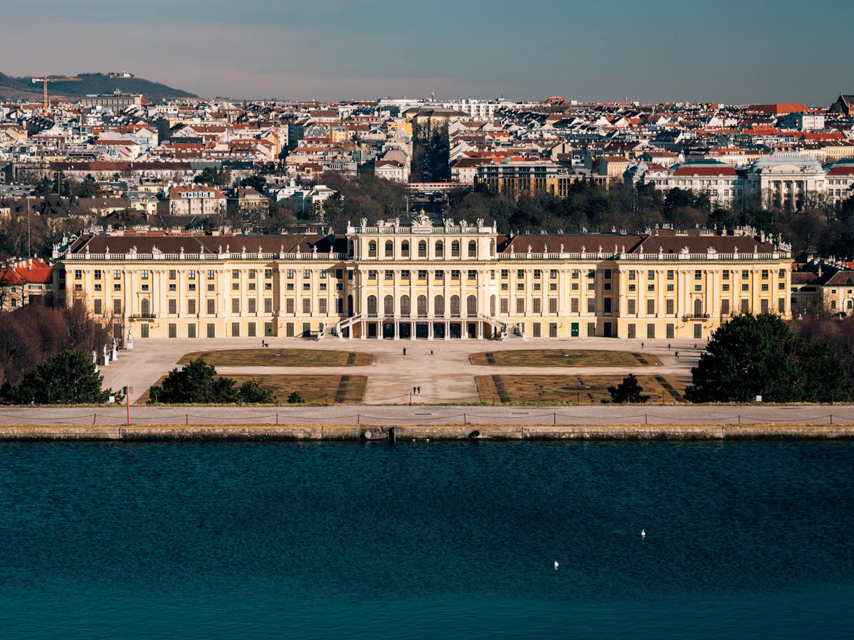 Aerial view of Schonbrunn Palace and its gardens in Vienna Austria