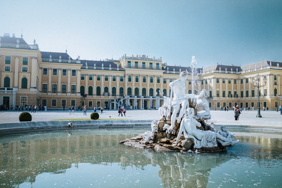 Schönbrunn Palace facade on a clear day in Vienna