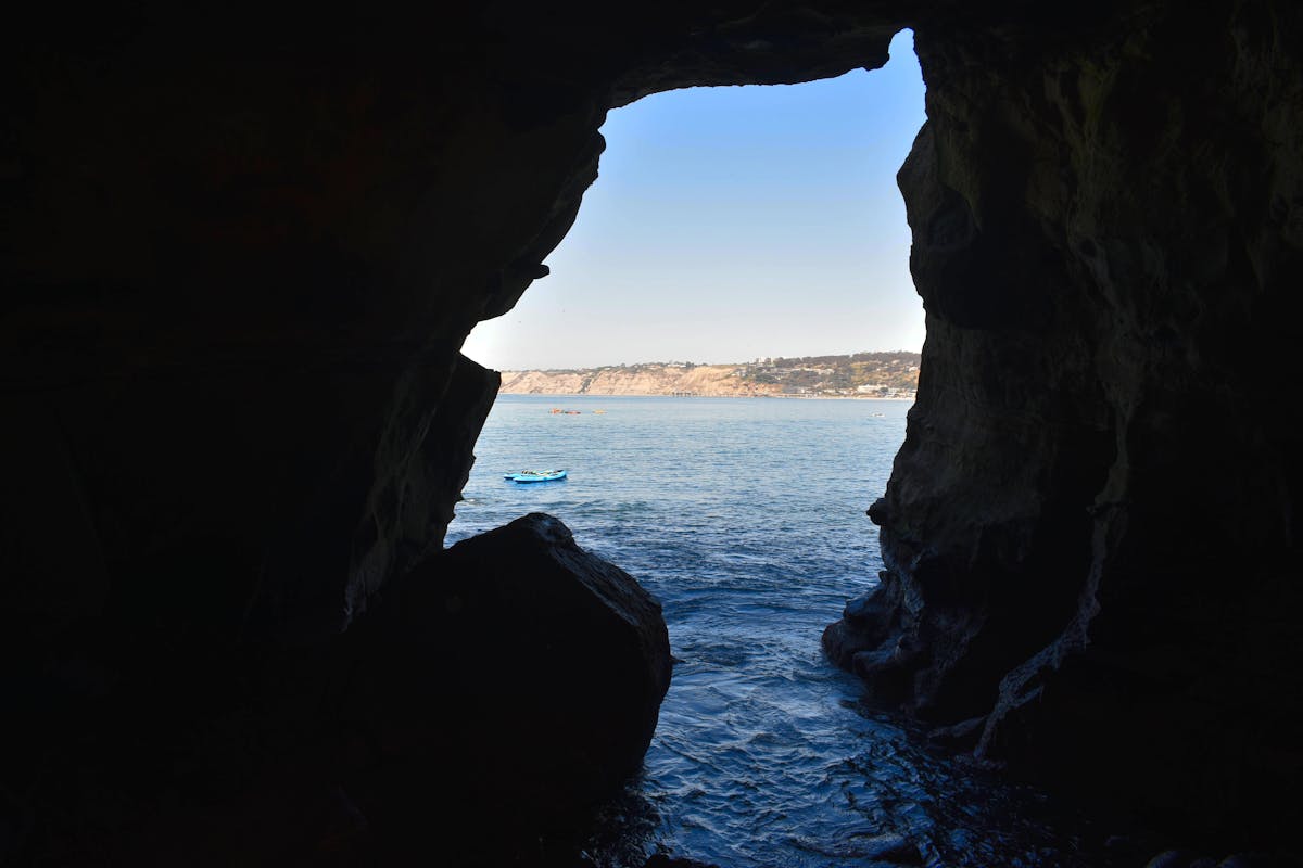 Stunning ocean view through a sea cave opening