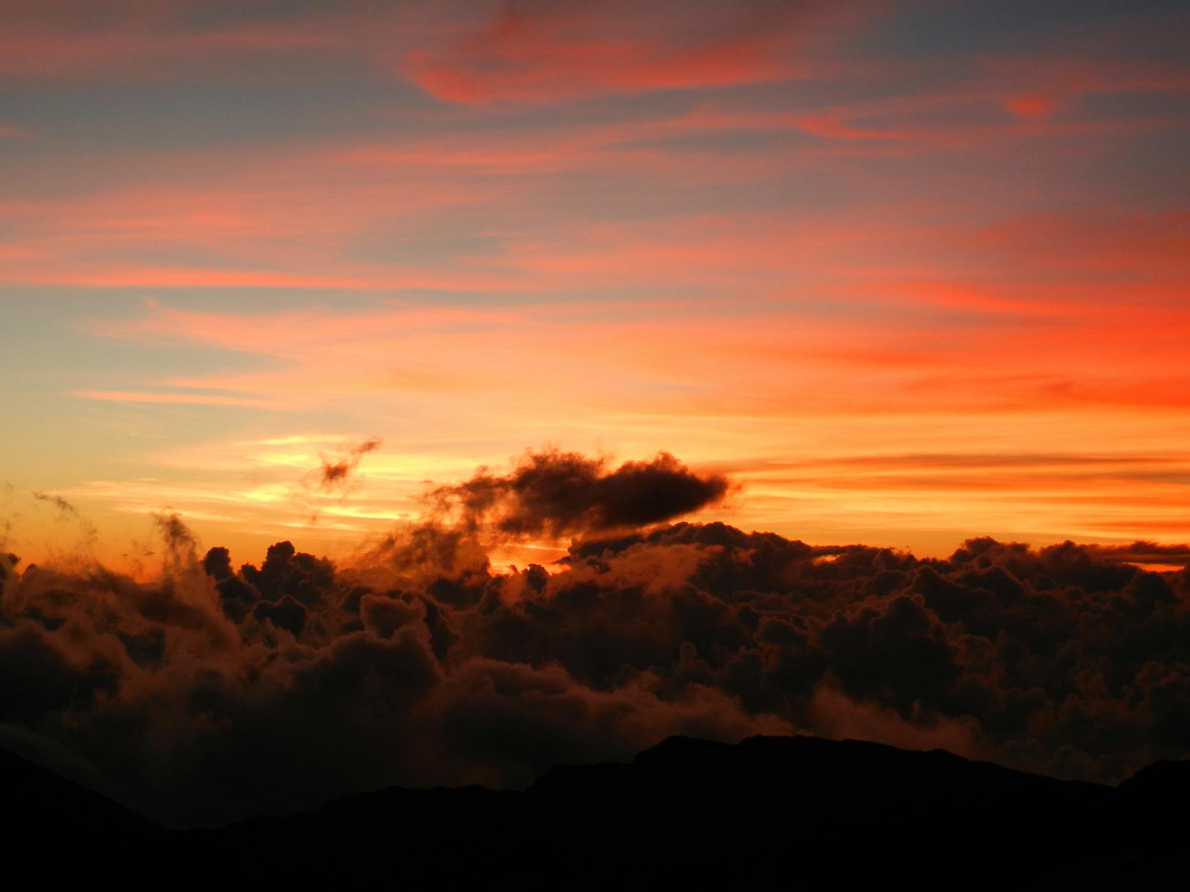 Sea of clouds at sunset viewed from high altitude in the Canary Islands