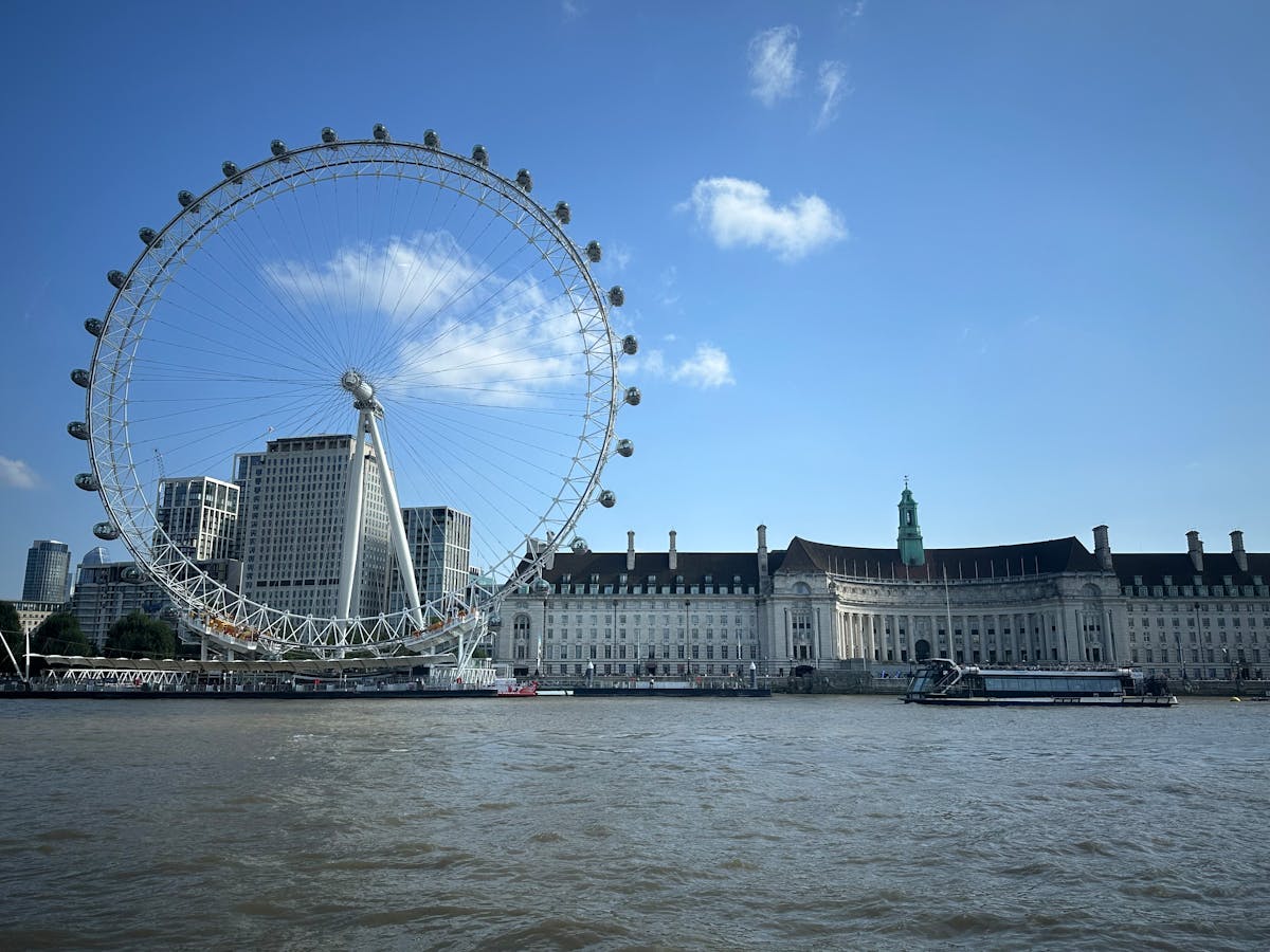 The London Eye next to County Hall on the South Bank of the Thames
