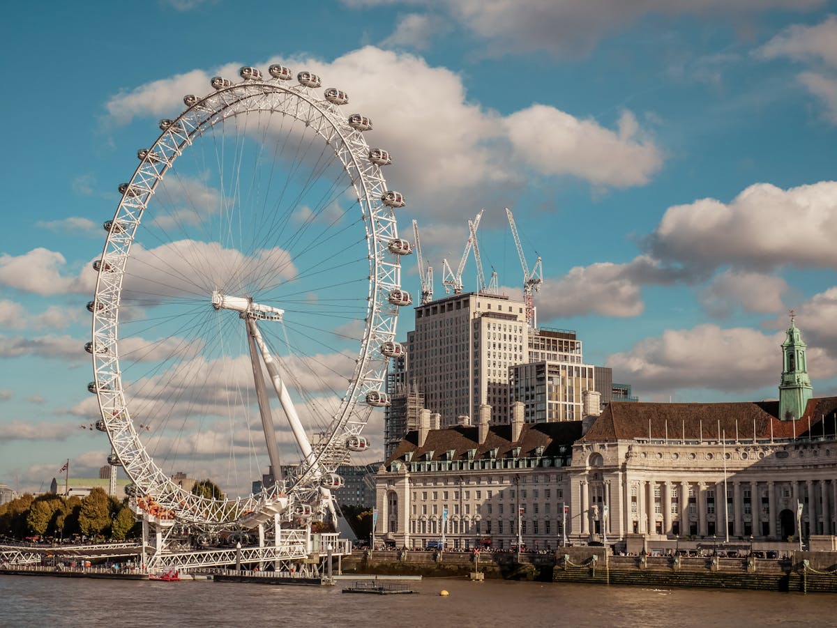London Eye and South Bank buildings along the River Thames