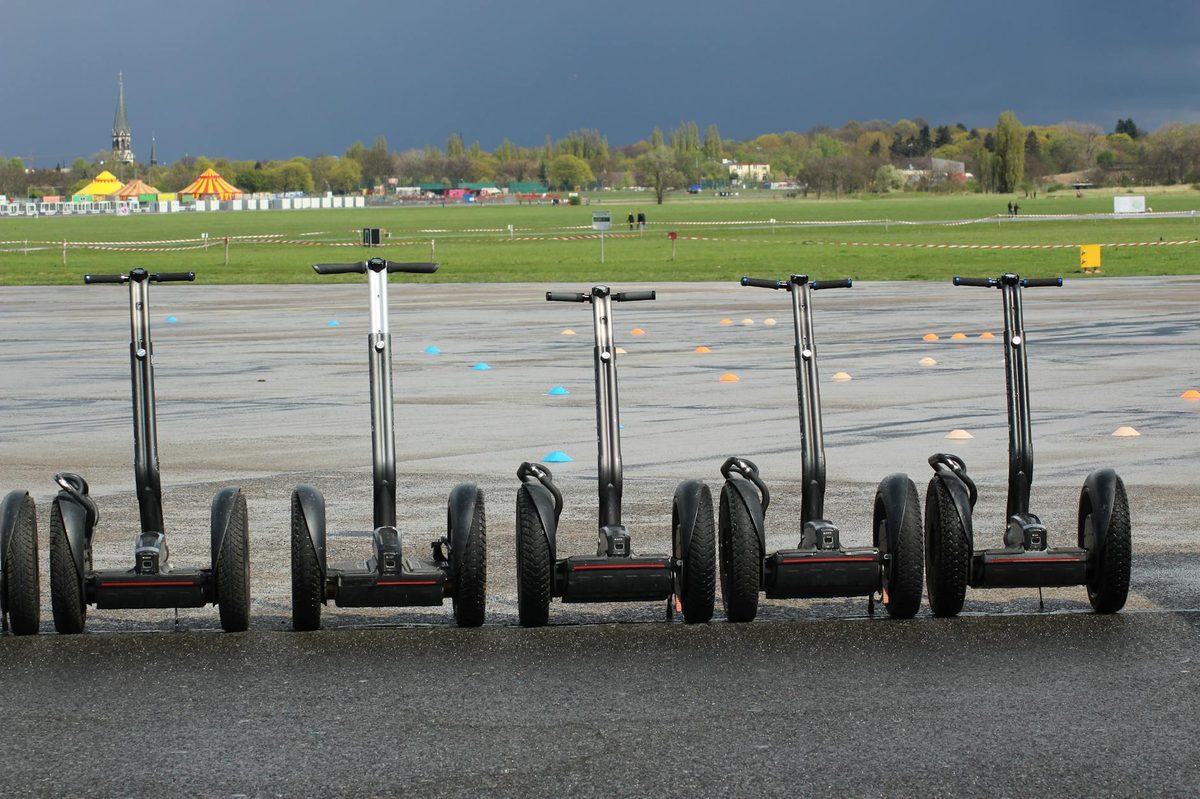 Line of Segways parked and ready for a tour