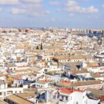 Aerial view of Seville historic city center with terracotta rooftops