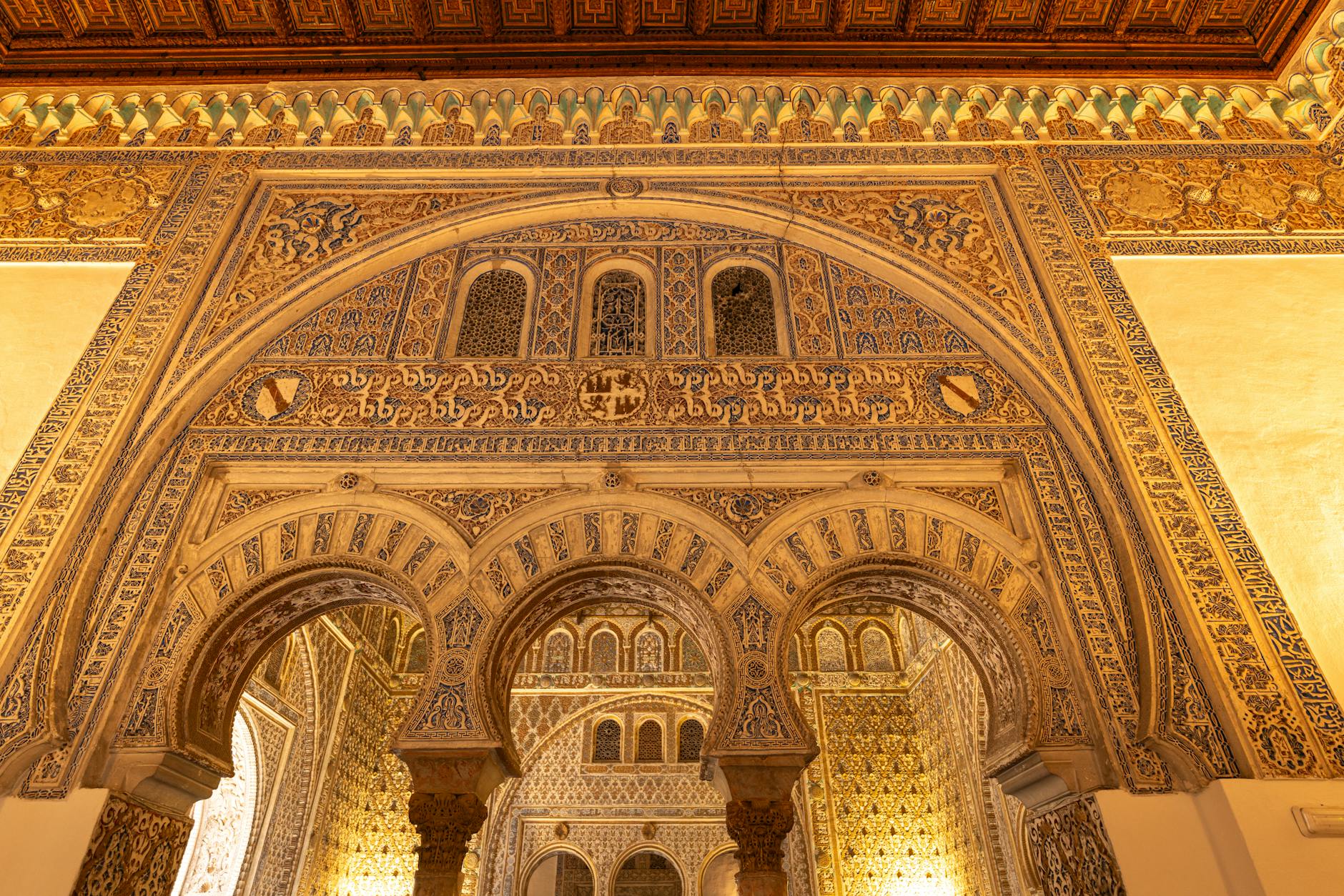 Intricate Moorish architectural details at the Alcazar of Seville