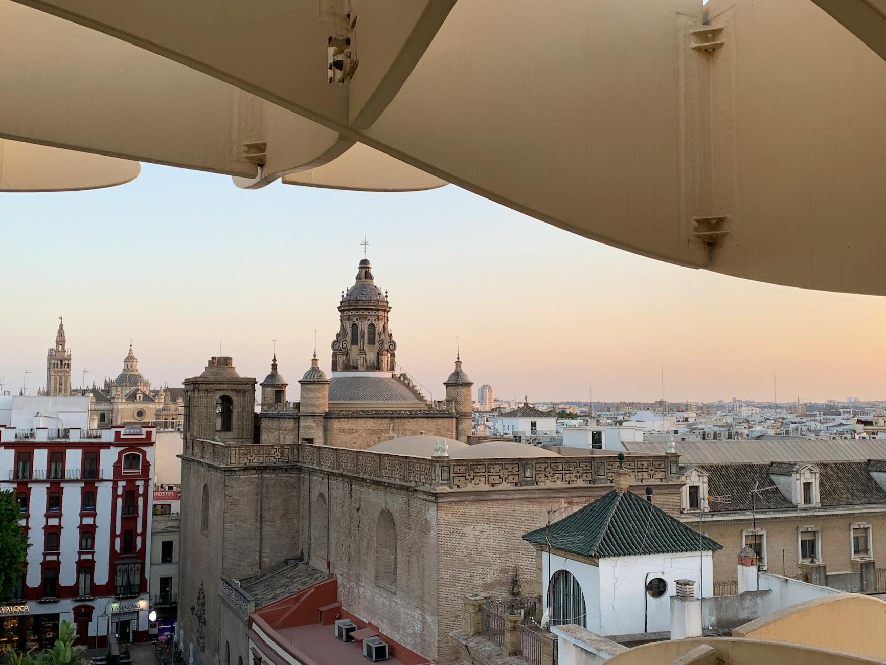 Seville architectural skyline during sunset