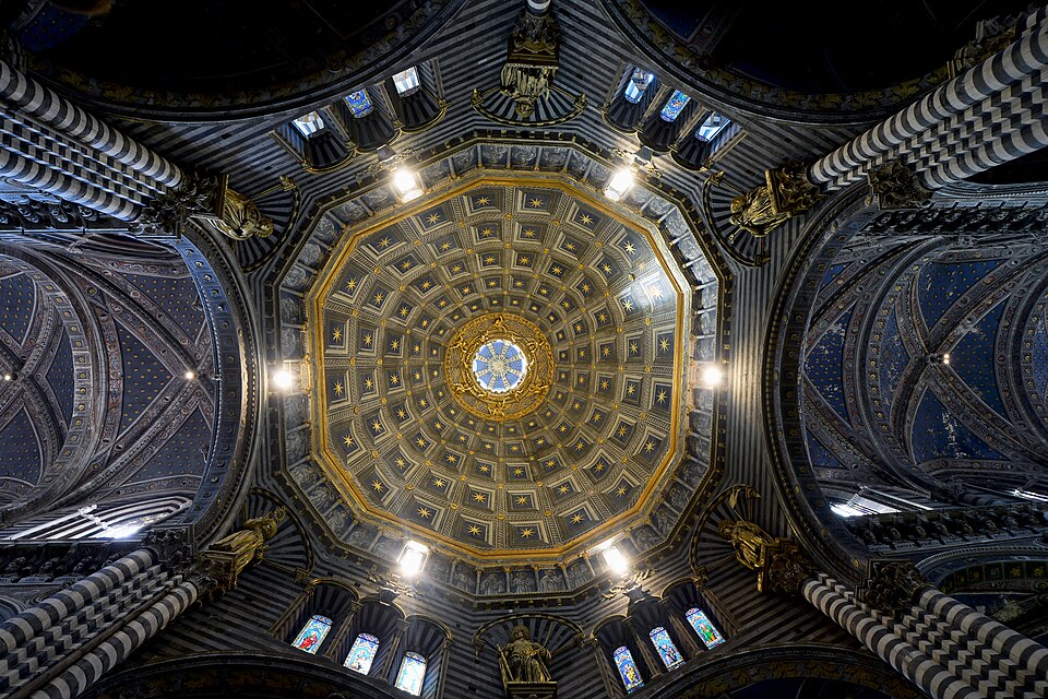 Blue and gold starry dome interior of Siena Cathedral