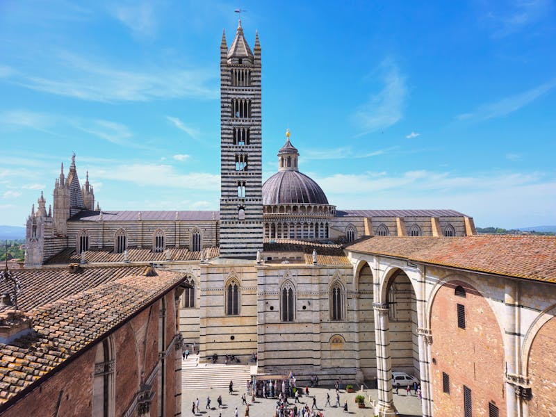 Gothic architectural details of Siena Cathedral in Tuscany