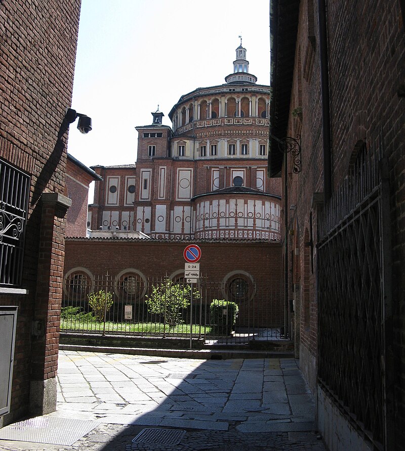 Exterior view of Santa Maria delle Grazie church and convent in Milan