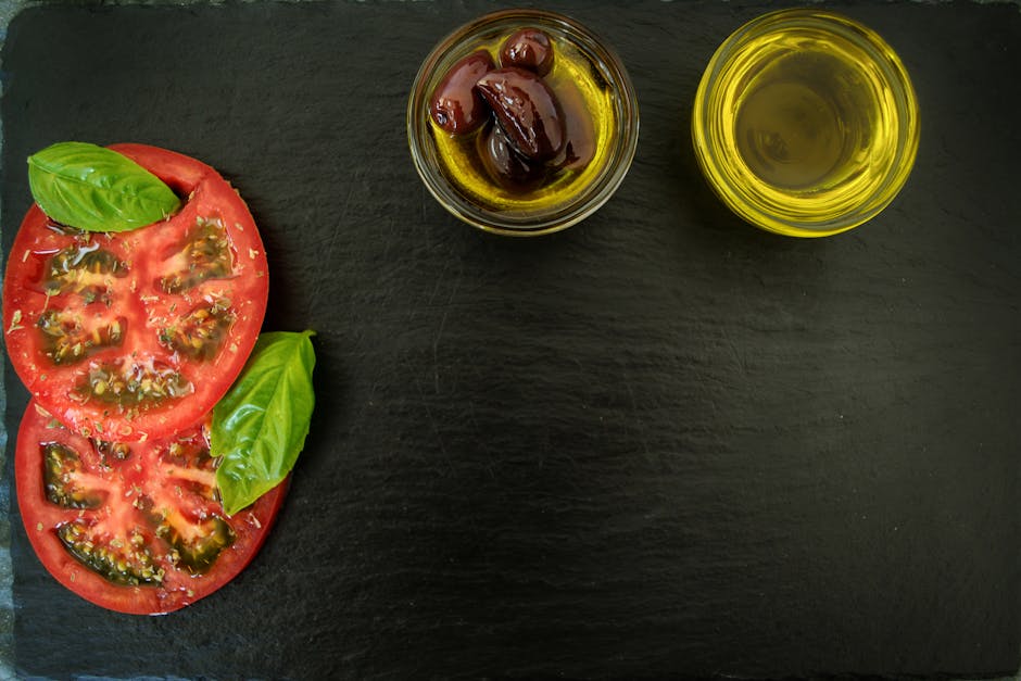 Fresh bread with Spanish olive oil for tasting on a rustic wooden board