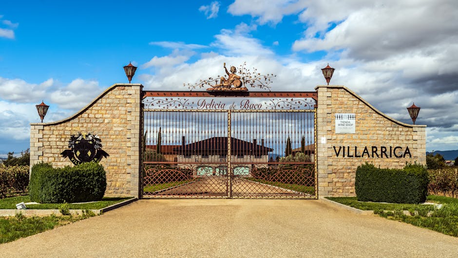 Entrance to a vineyard estate in the Spanish countryside