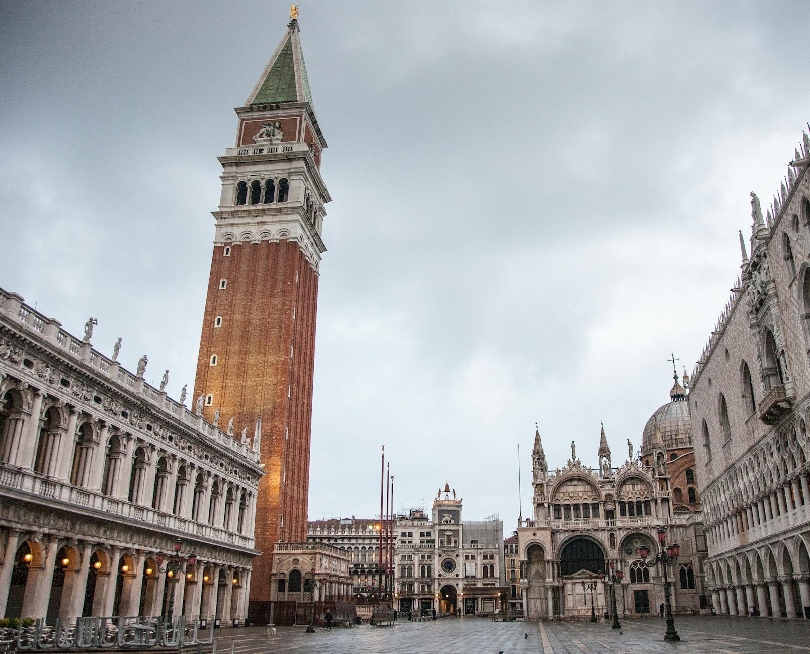 Serene view of St Marks Square in Venice featuring the iconic Campanile and Doges Palace