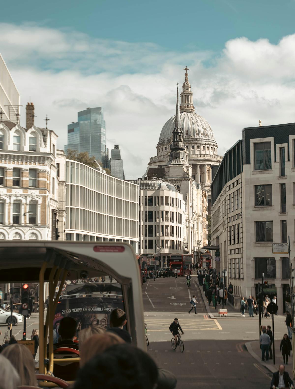 London street with double-decker bus near St Paul's