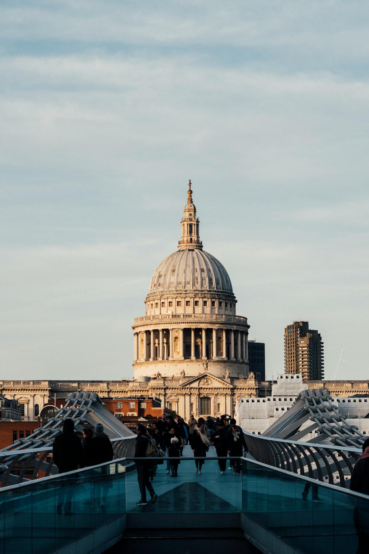 St Paul's Cathedral from Millennium Bridge at sunset