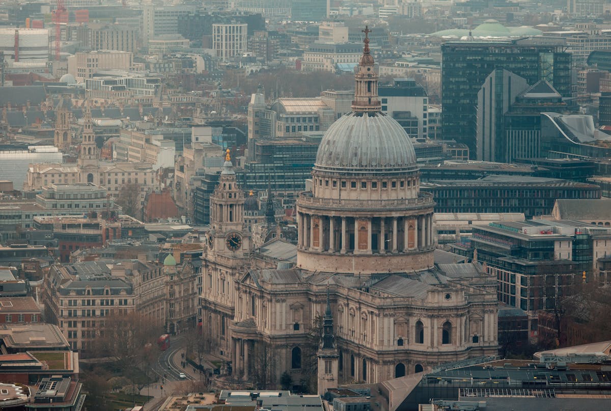 Panoramic view of St Paul's Cathedral in the London cityscape