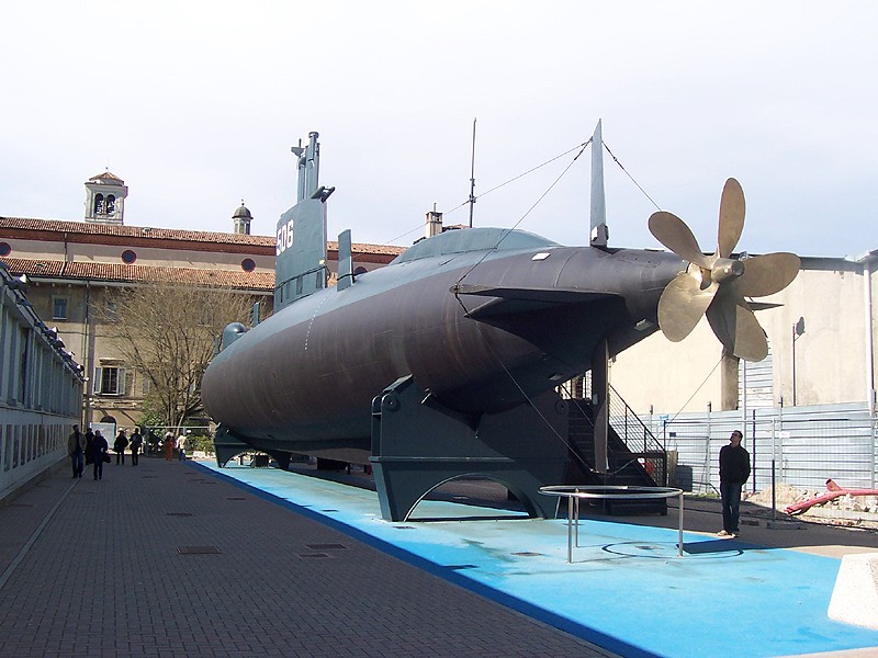 The Enrico Toti submarine on display outside the Science Museum in Milan