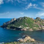 Aerial view of Tabarca Island surrounded by clear blue Mediterranean waters