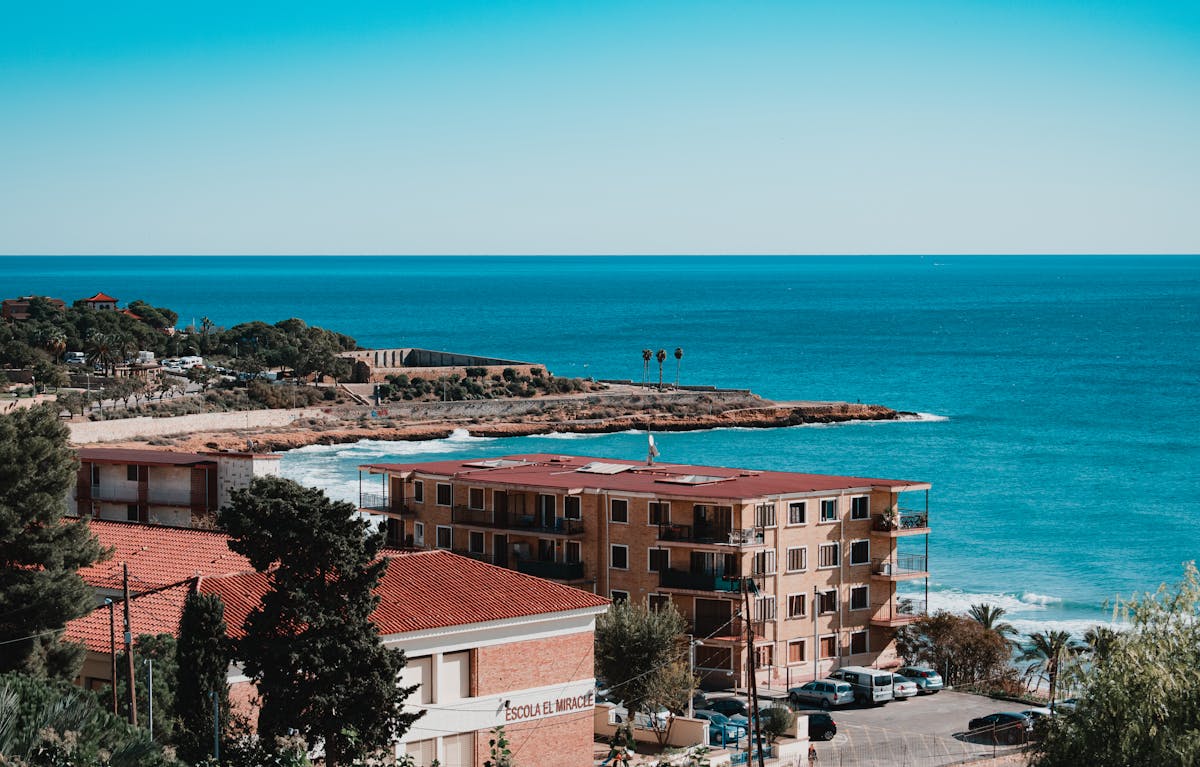 Aerial view of the Costa Dorada coastline near Tarragona with clear blue waters