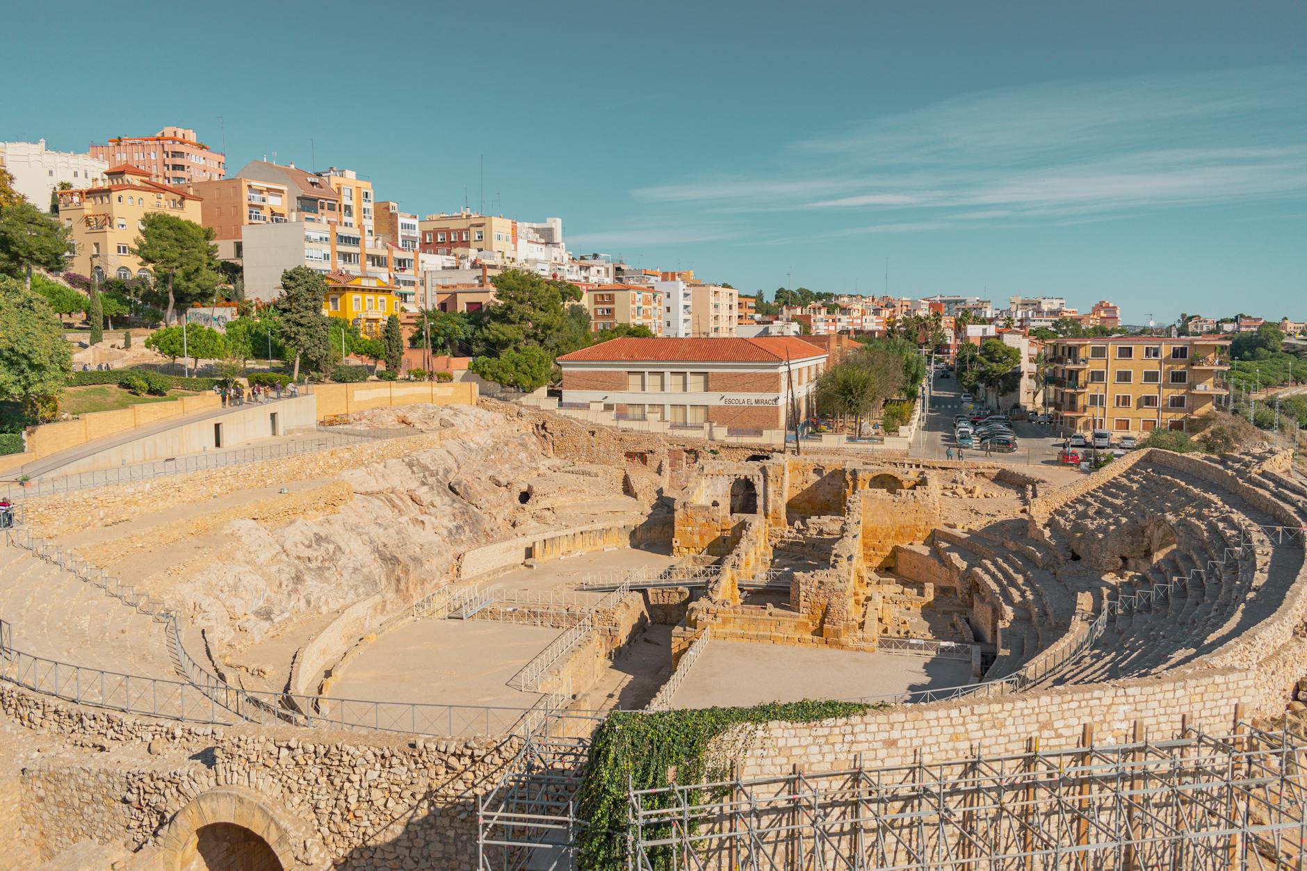 Roman forum ruins in Tarragona with stone columns and ancient foundations