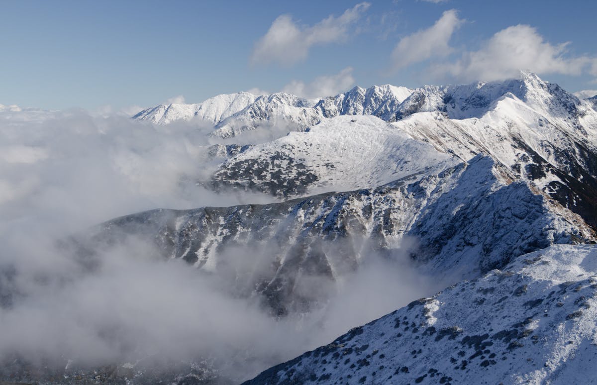 Snow-covered Tatra Mountains in Poland with clear sky
