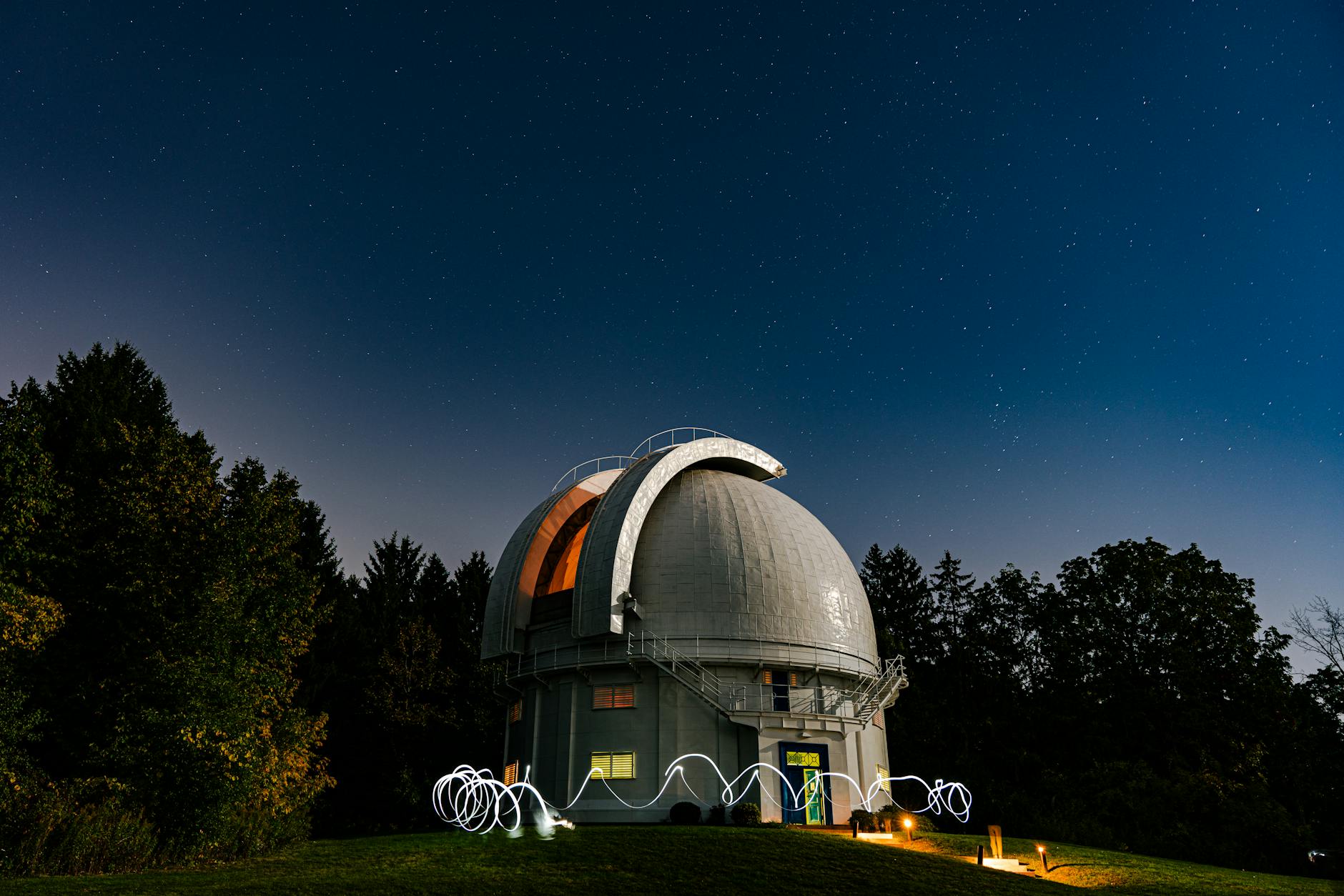 Observatory dome at night for astronomical research in Tenerife