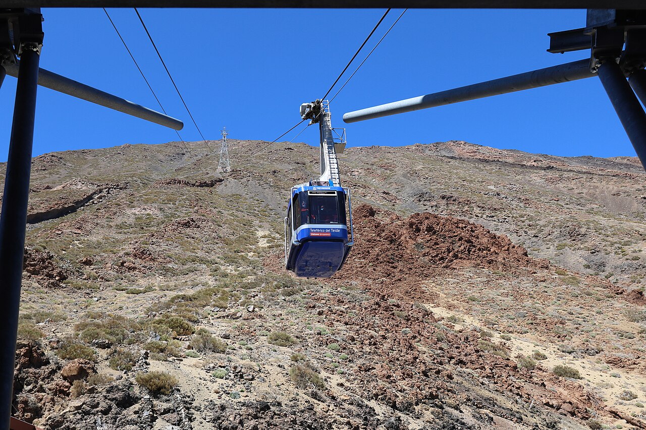 Teide cable car gondola ascending the volcanic slopes