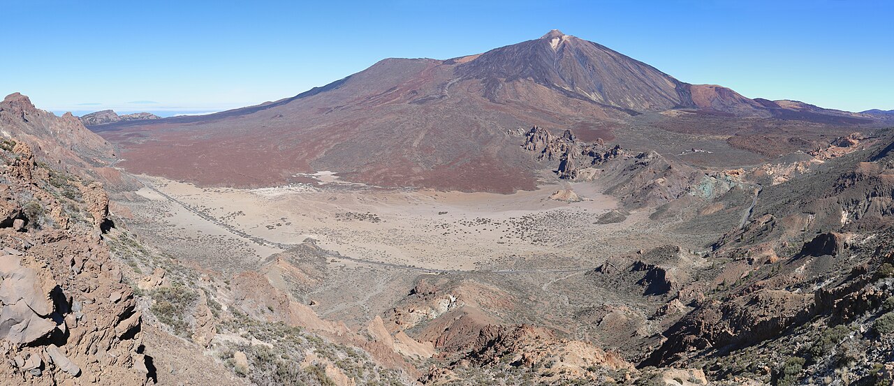 Wide view of Las Canadas del Teide caldera with volcanic landscape