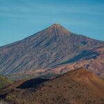 Mount Teide volcano glowing orange at sunset in Tenerife