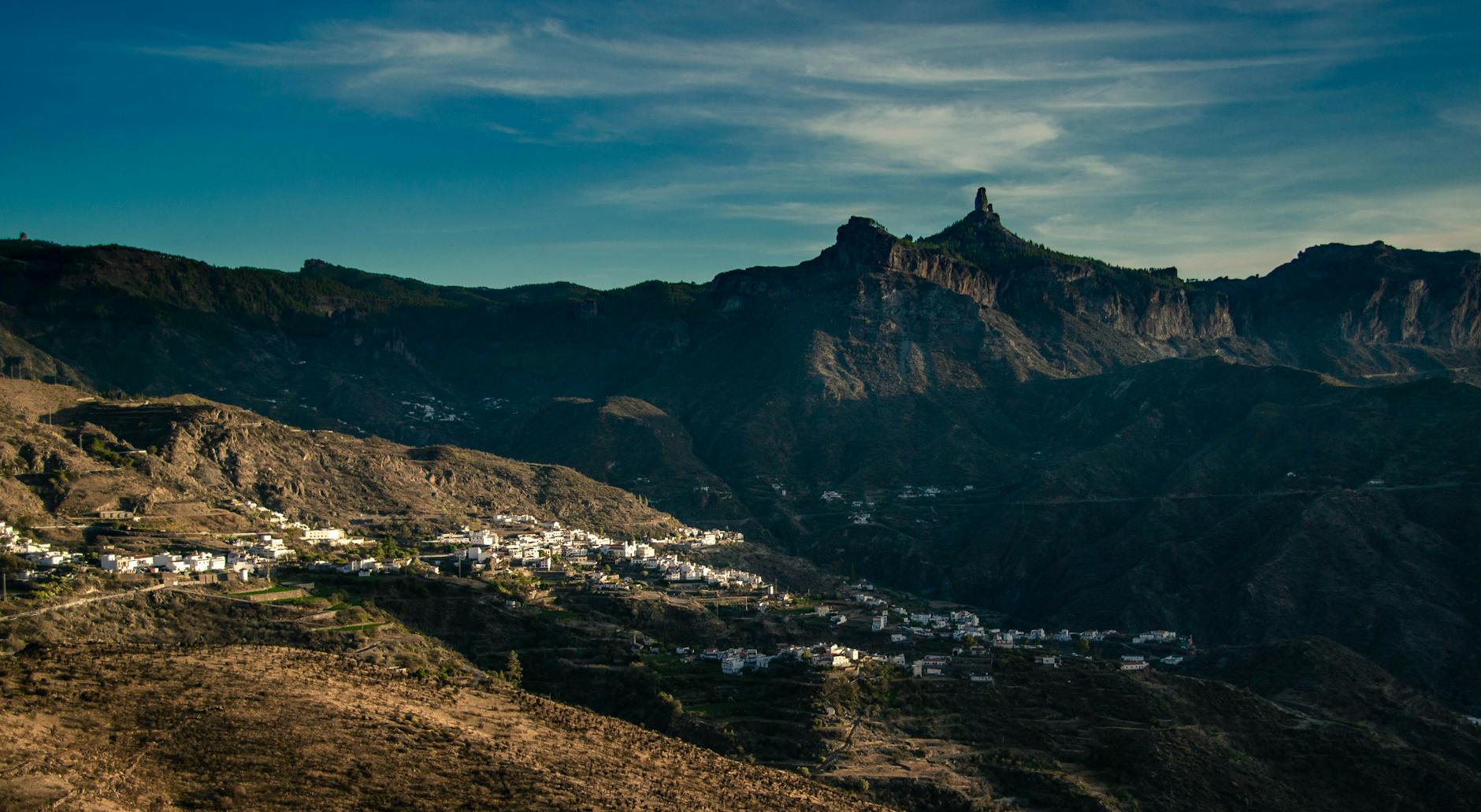 Aerial view of Tejeda village in mountainous Gran Canaria