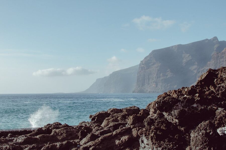 Ocean waves hitting the rocky coast of Tenerife, Spain