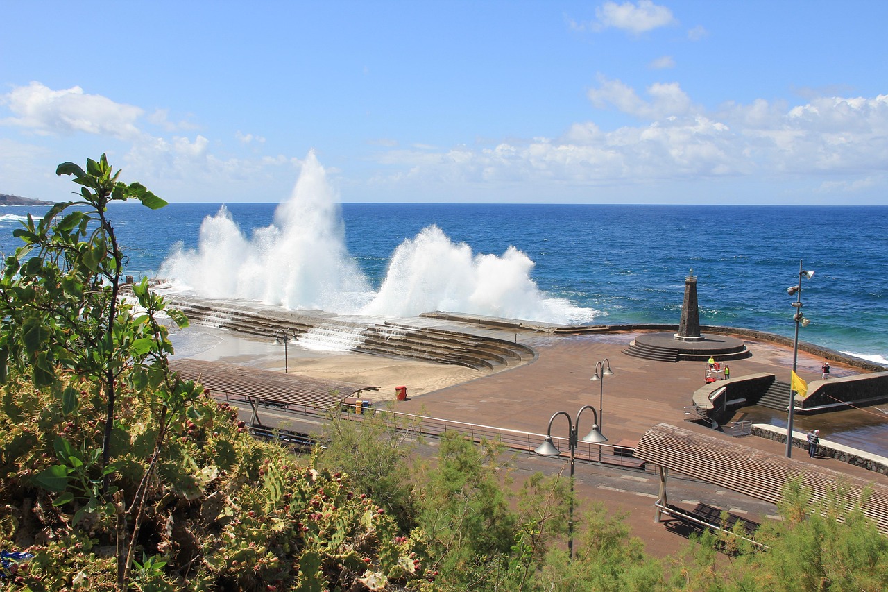Wave breaking on Tenerife beach in the Atlantic Ocean