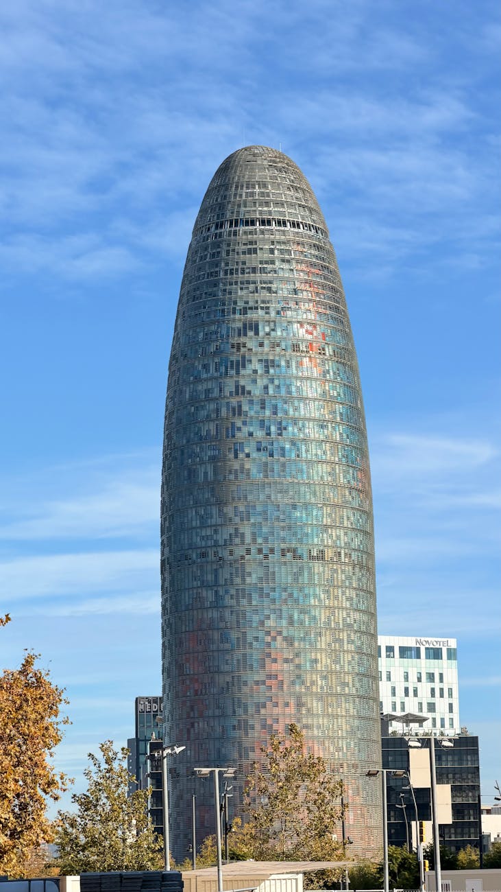 The Torre Glories tower housing the Mirador observation deck in Barcelona