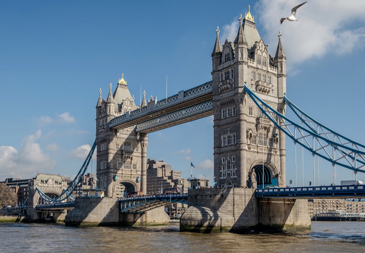 View of Tower Bridge from the riverside in London