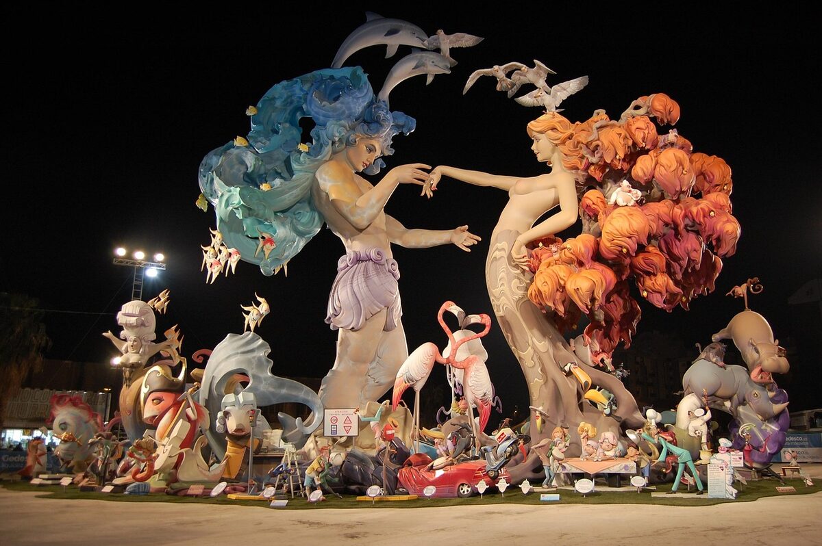 Detailed Las Fallas ninot sculpture figures in traditional Valencian style