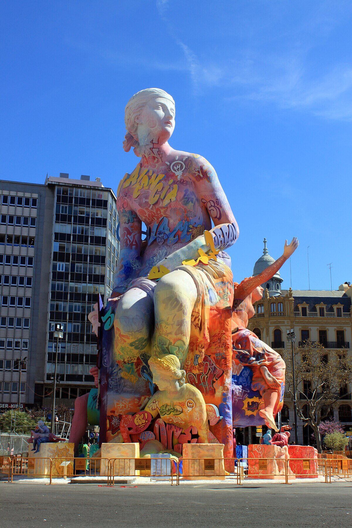 The main falla monument at Plaza del Ayuntamiento in Valencia