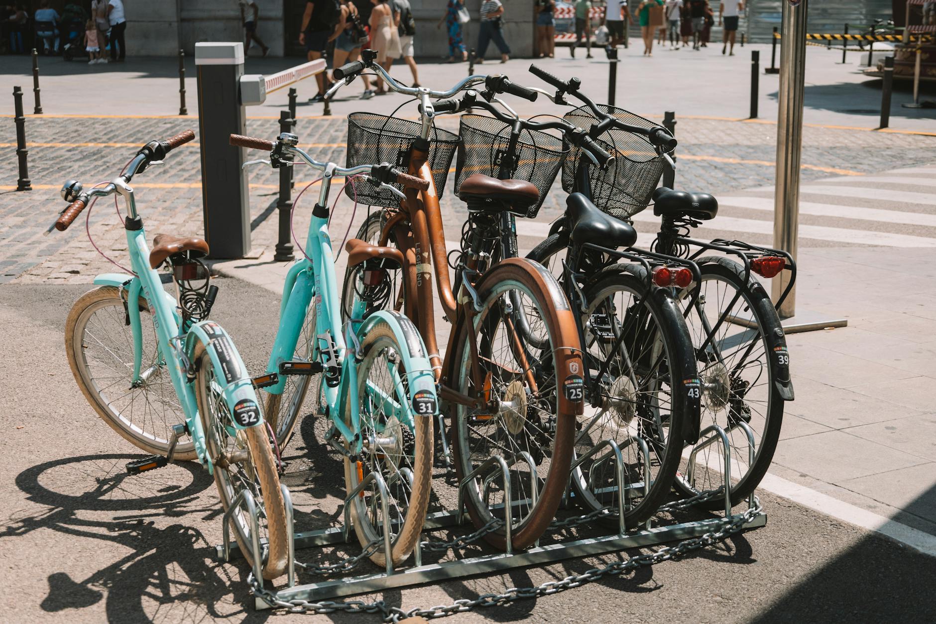 Group of bicycles in a stand on a street in Valencia