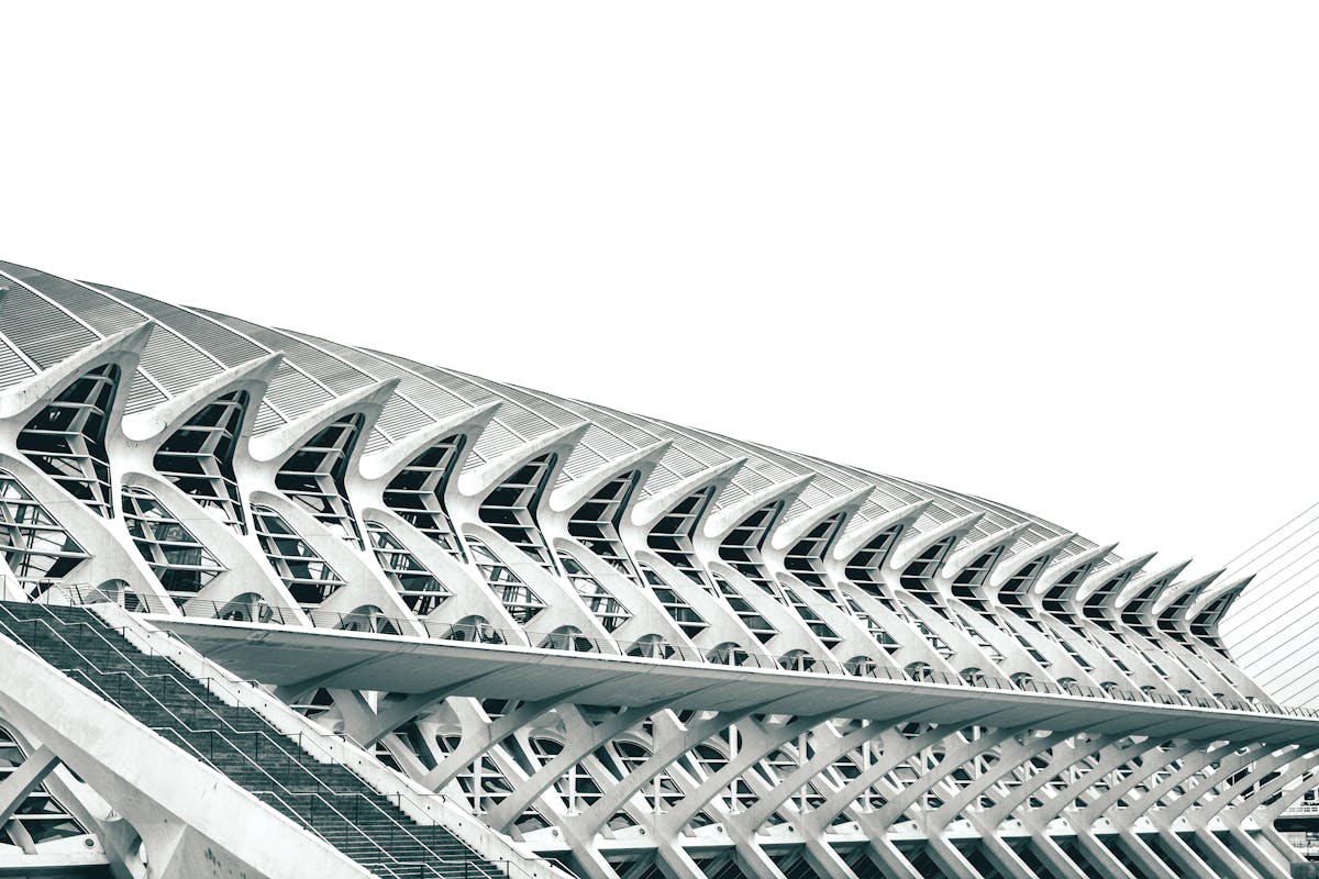 Modern white architecture of Valencia's City of Arts and Sciences with curved structural elements