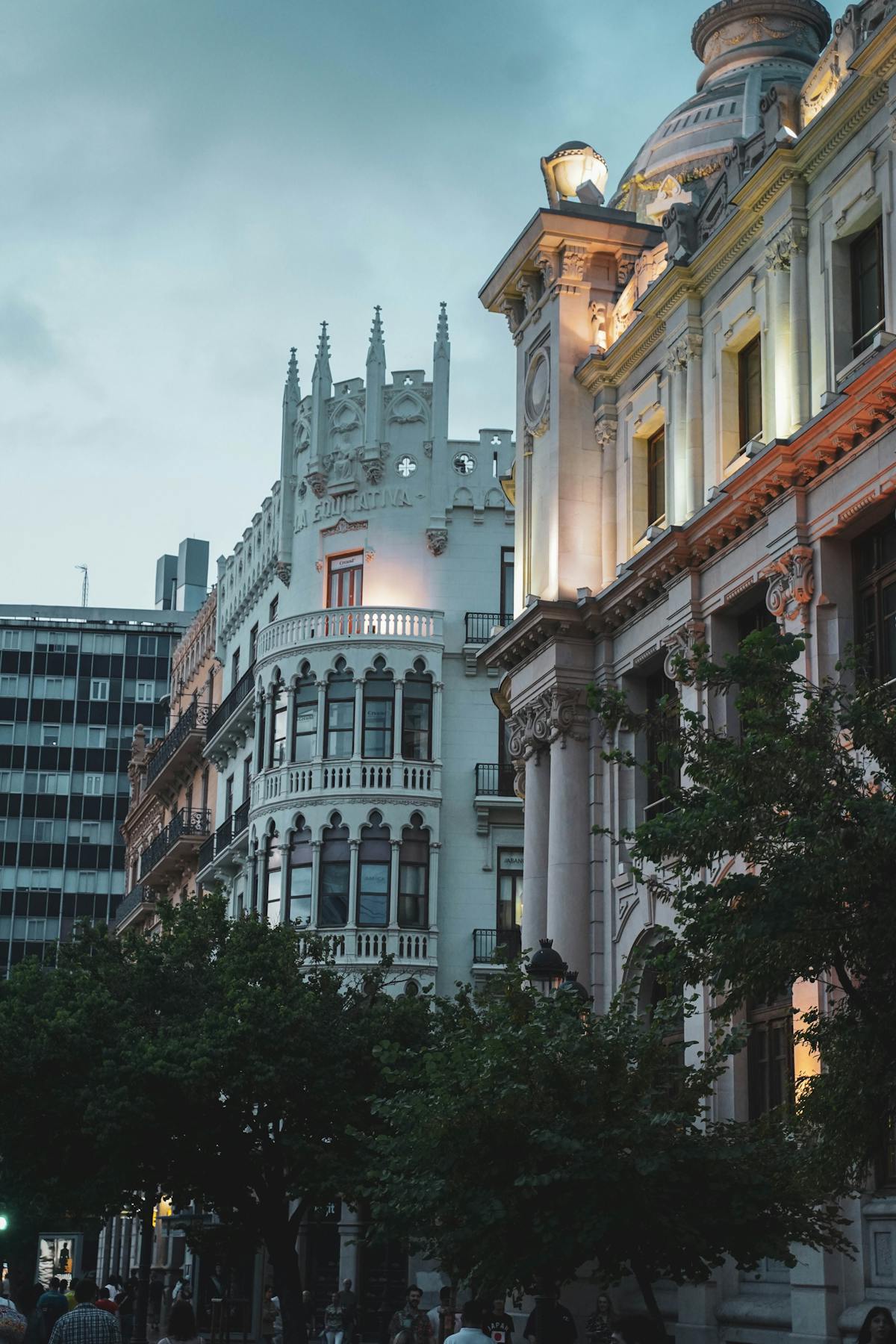 Historic buildings in Valencia at dusk